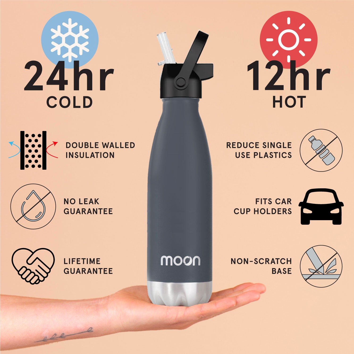 Insulated Water Bottle With Straw - Moon Bottles UK
